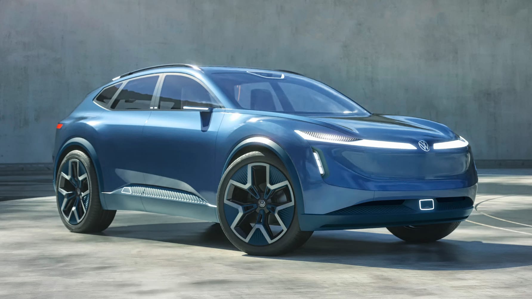 The Volkswagen ID. Code concept is a swoopy SUV with headlights that ...