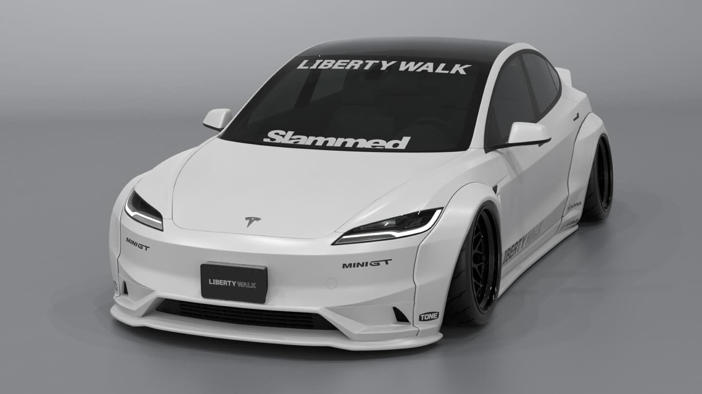 Widebody Tesla anyone? This is Liberty Walk's modified Model 3 | Top Gear