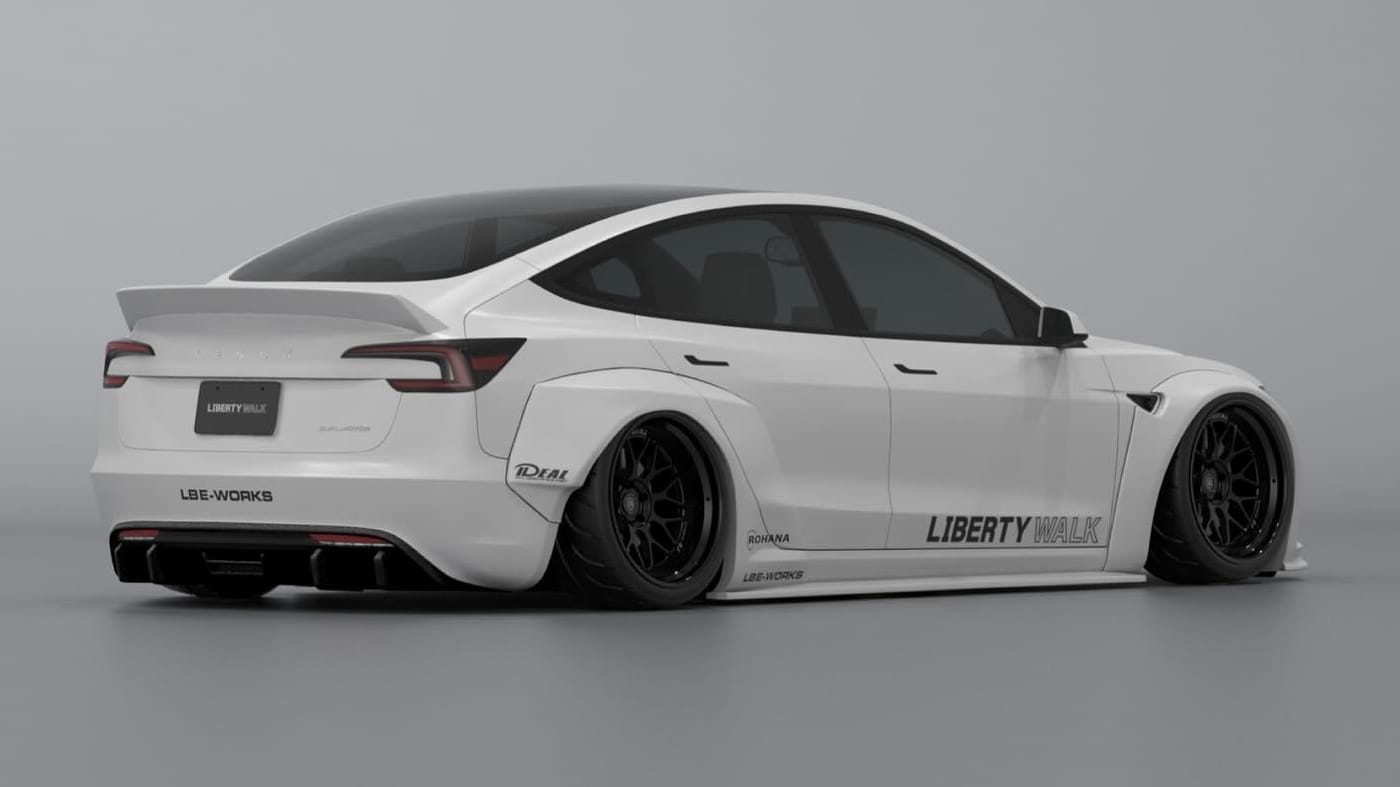 Widebody Tesla anyone? This is Liberty Walk's modified Model 3 | Top Gear