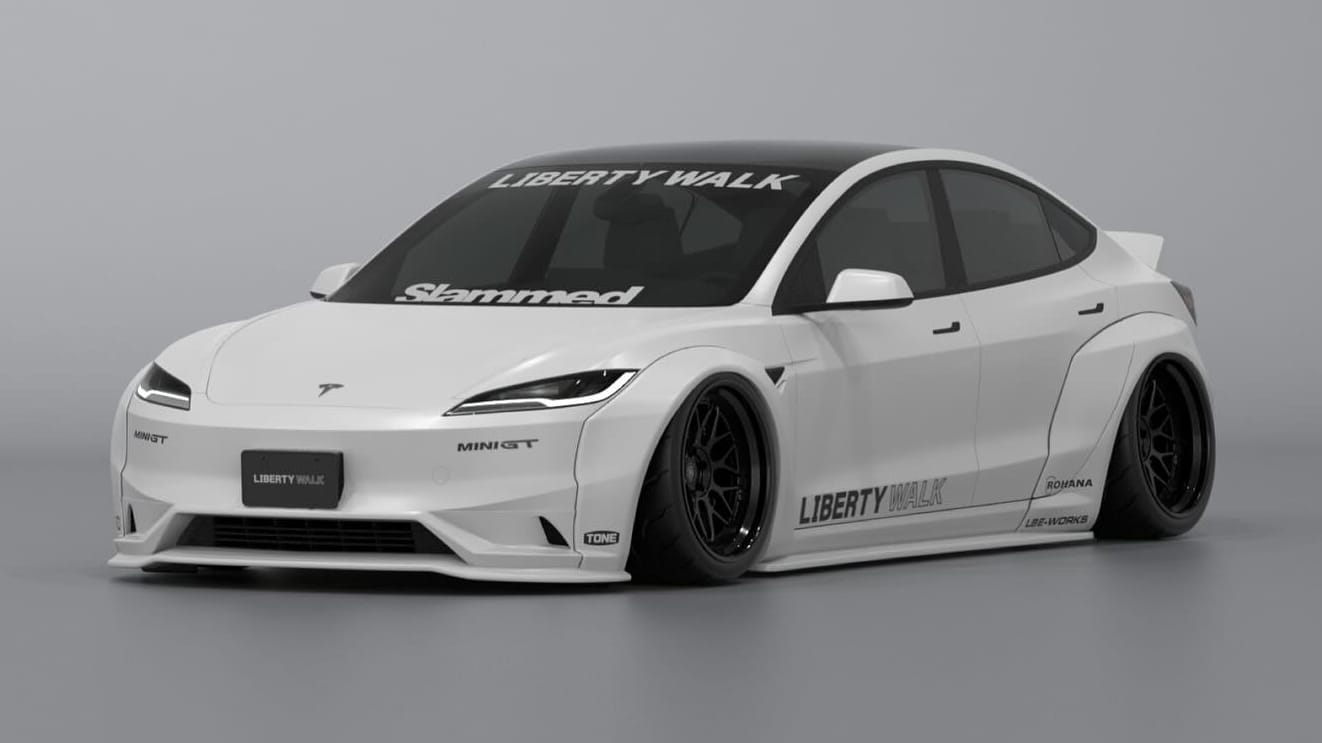 Widebody Tesla anyone? This is Liberty Walk's modified Model 3 | Top Gear
