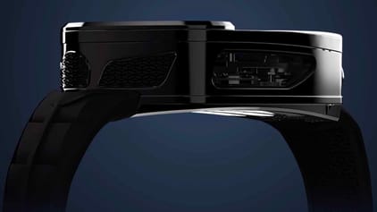 This is a Bugatti Tourbillon-inspired watch with a teeny V16 engine ...