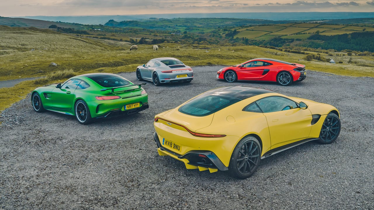 Aston Martin Vantage vs AMG GT R vs 911 GTS vs 570GT | Top Gear