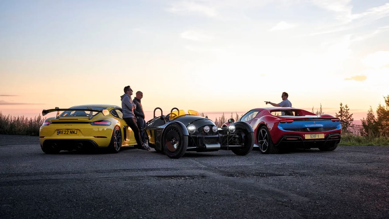 Porsche Cayman GT4 RS vs Morgan Super 3 vs Ferrari 296 GTB: Speed Week ...