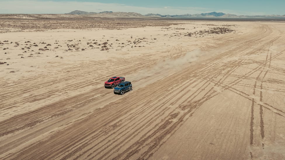 The Rap Pack: long jumps in a Ford F-150 Raptor and Bronco Raptor | Top ...