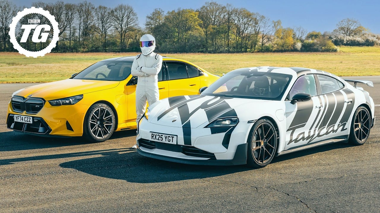 Top Gear's big super-saloon shootout: BMW M5 vs Porsche Taycan Turbo GT ...
