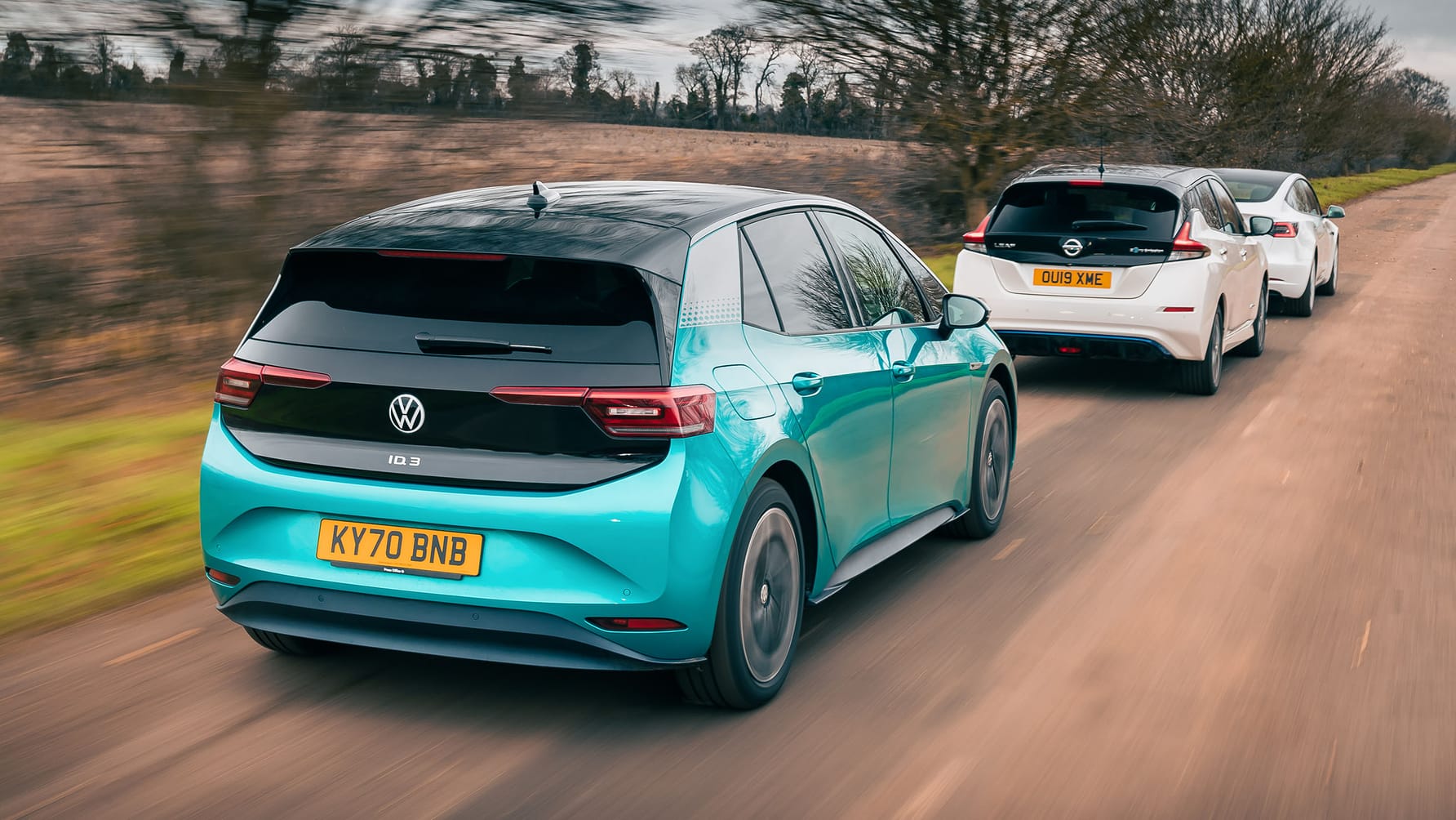 VW ID3 vs Tesla Model 3 vs Nissan Leaf e+ | Top Gear