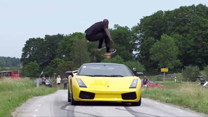 Watch a man jump over a speeding Lamborghini | Top Gear