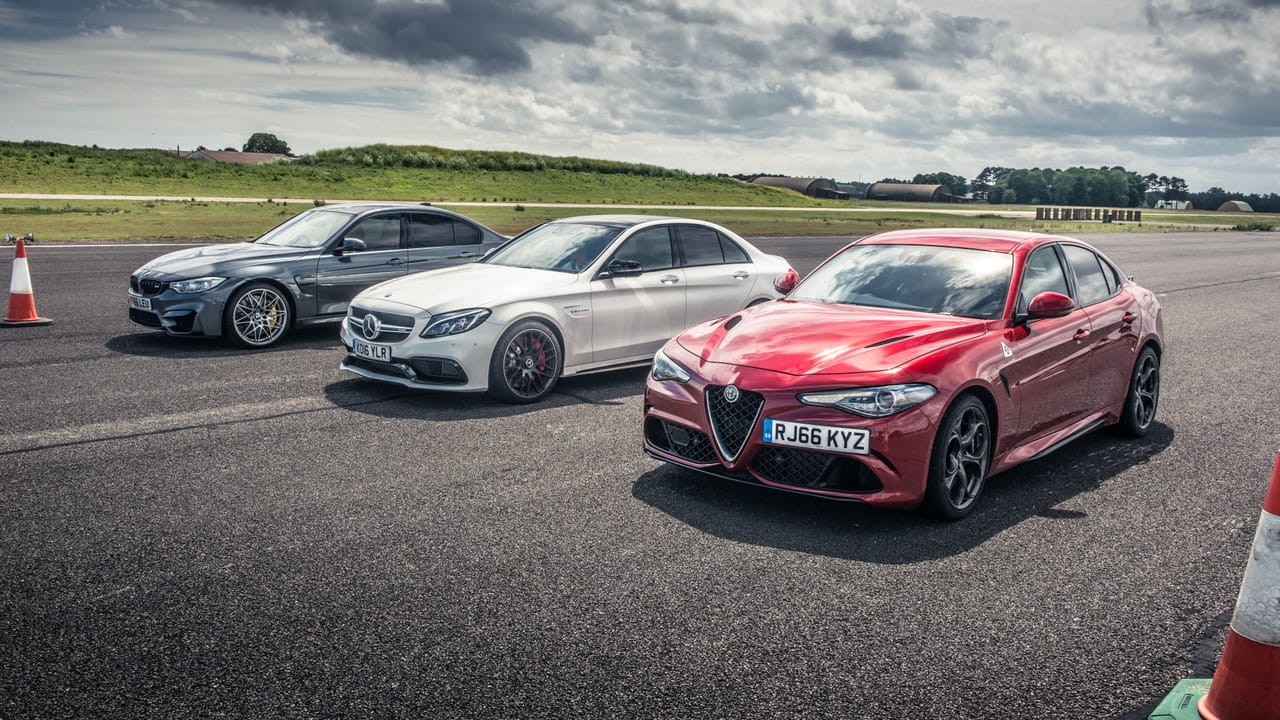 Top Gear drag races: BMW M3 vs Merc C63 S vs Alfa Giulia | Top Gear