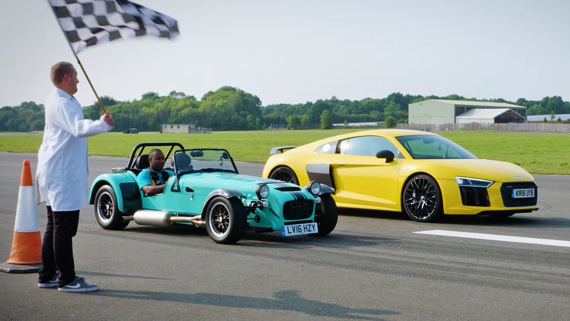 Top Gear drag races: Audi R8 V10 vs Caterham 620S | Top Gear